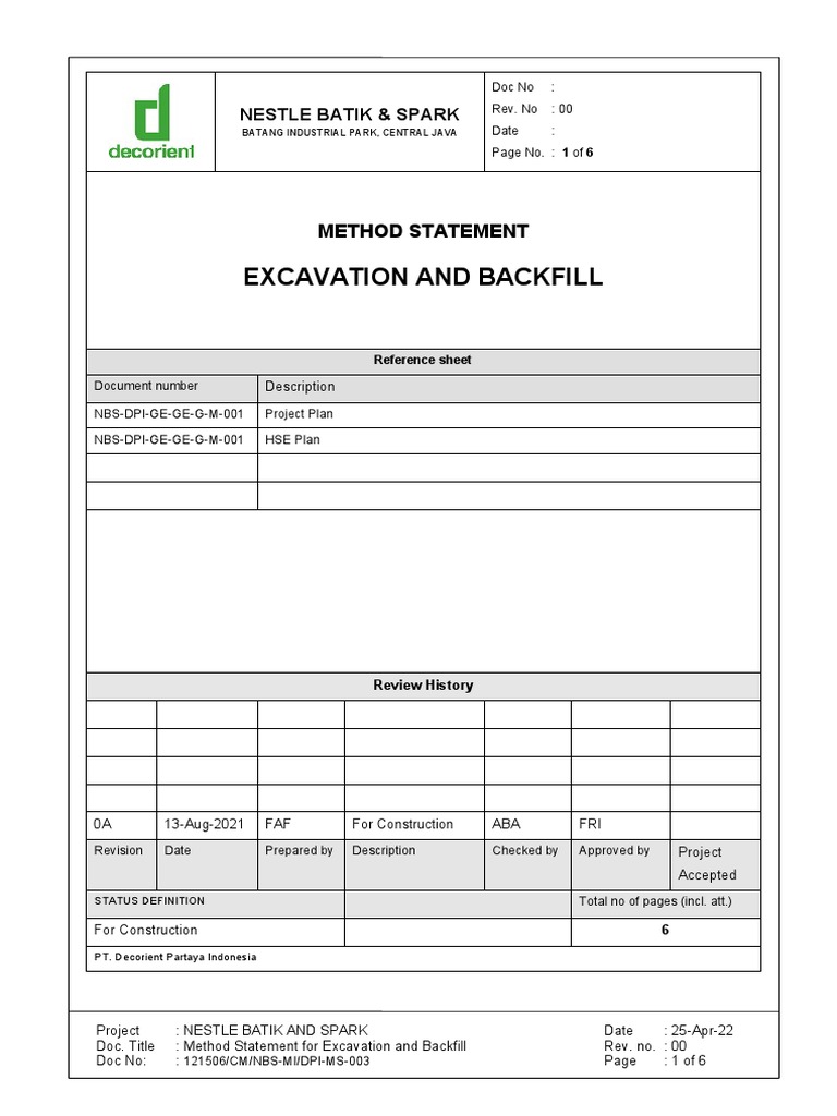 Excavation and Backfill: Method Statement | PDF | Occupational Safety ...