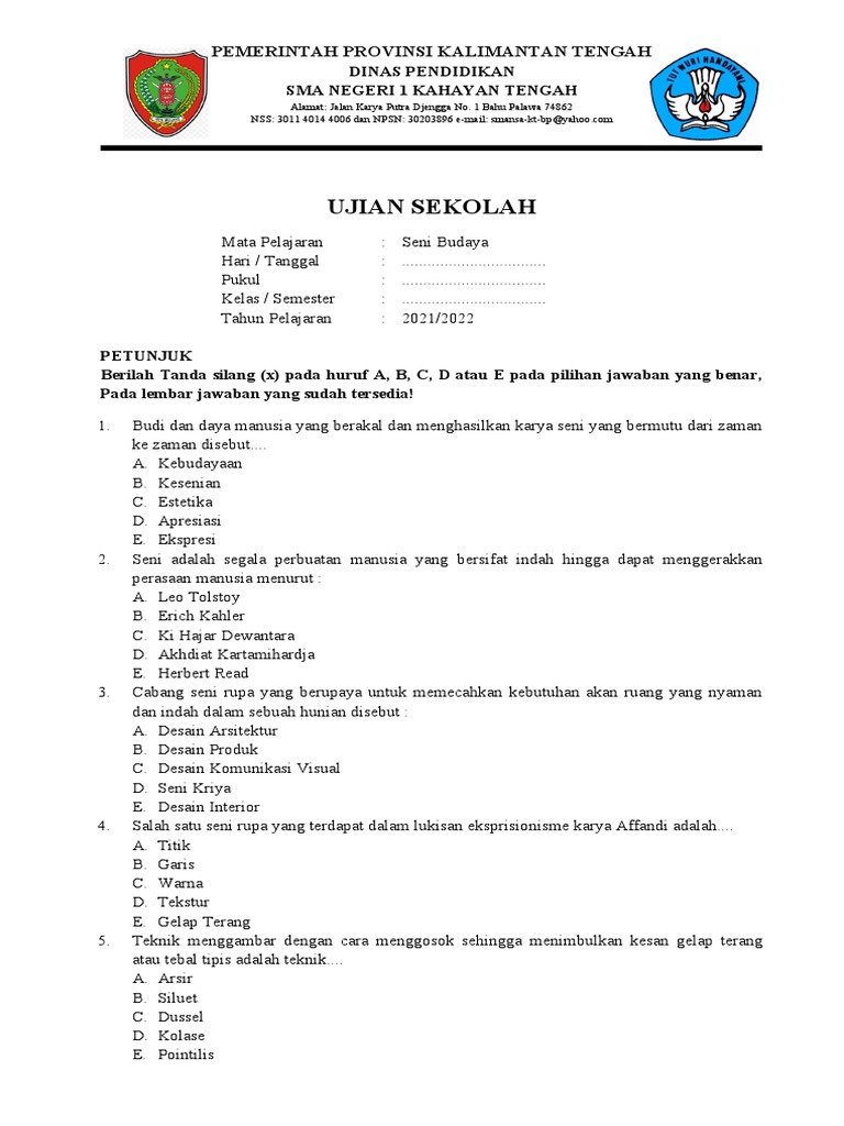 Soal Ujian Sekolah Seni Budaya Mama Oltri | PDF