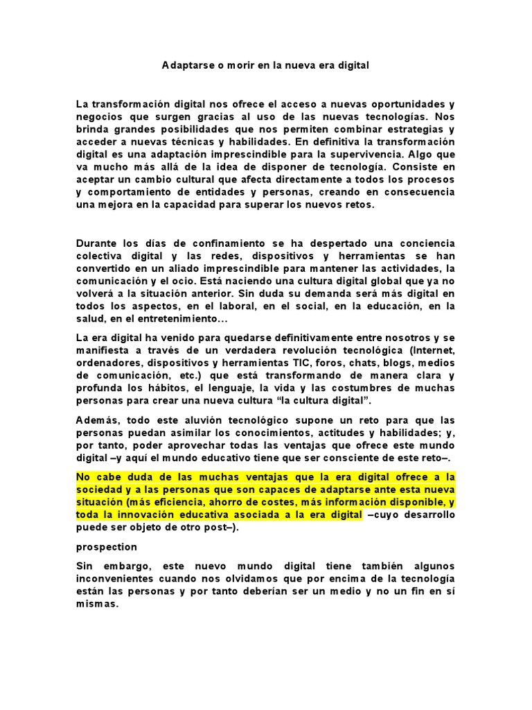 Adaptarse o Morir en La Nueva Era Digital | PDF | Iniciativa empresarial | Aprendizaje
