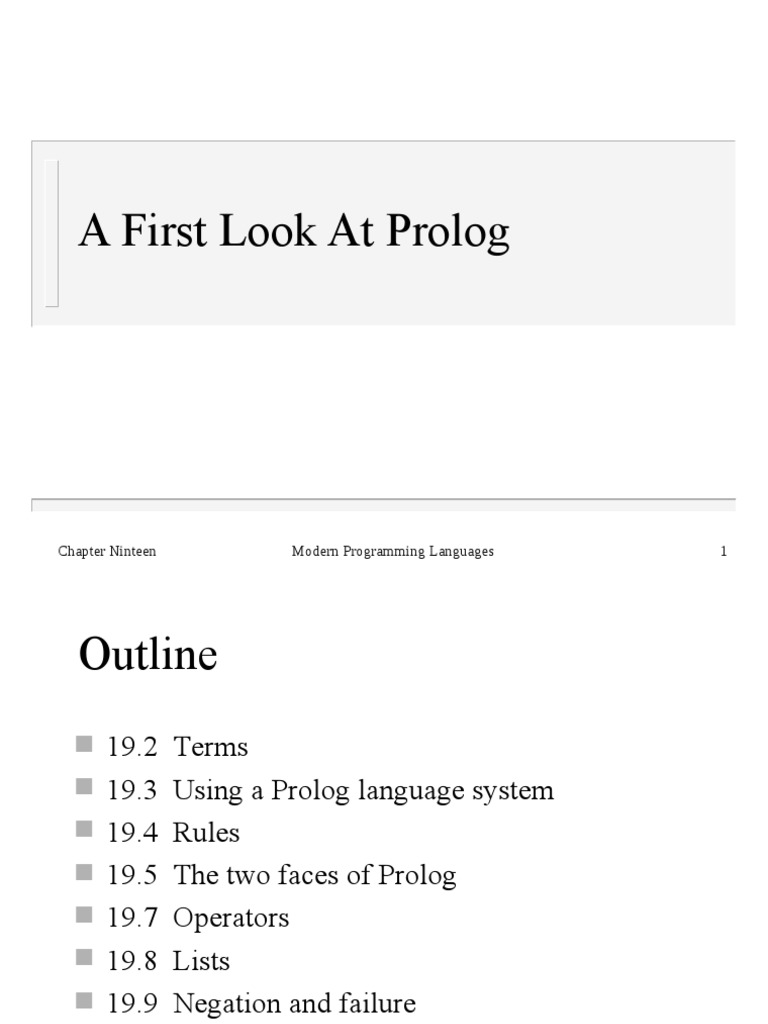 A First Look At Prolog Chapter Ninteen Modern Programming Languages 1