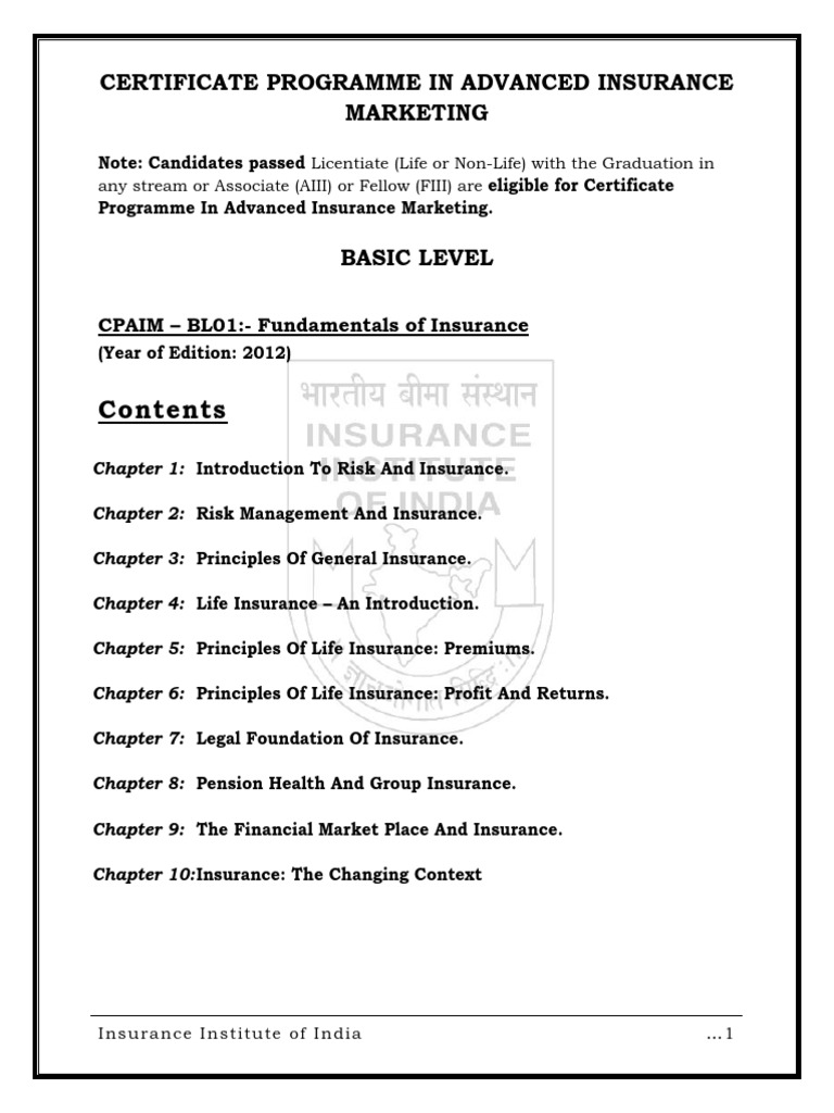 Certificate Programme in Advanced Insurance Marketing: Course Materials ...