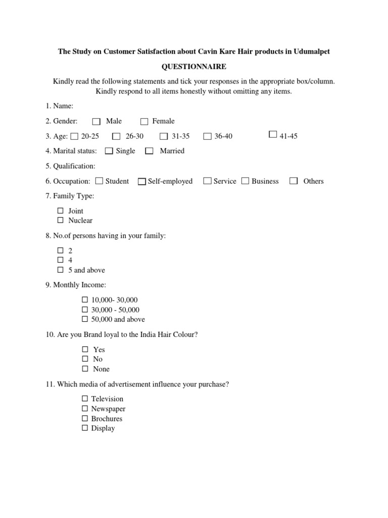 CAVINKARE QUESTIONNAIRE Corrections. | PDF | Hair Care | Shampoo
