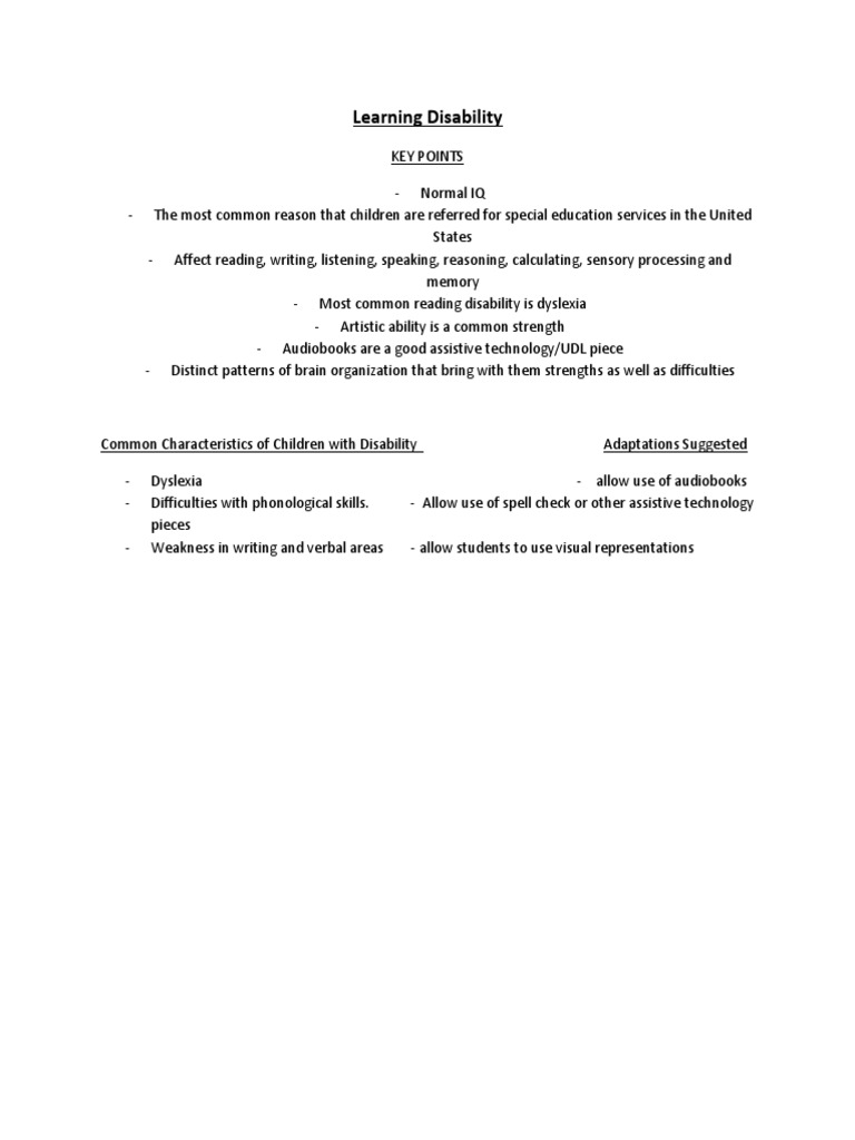 242 Disabilities Chart | PDF | Intellectual Disability | Disability