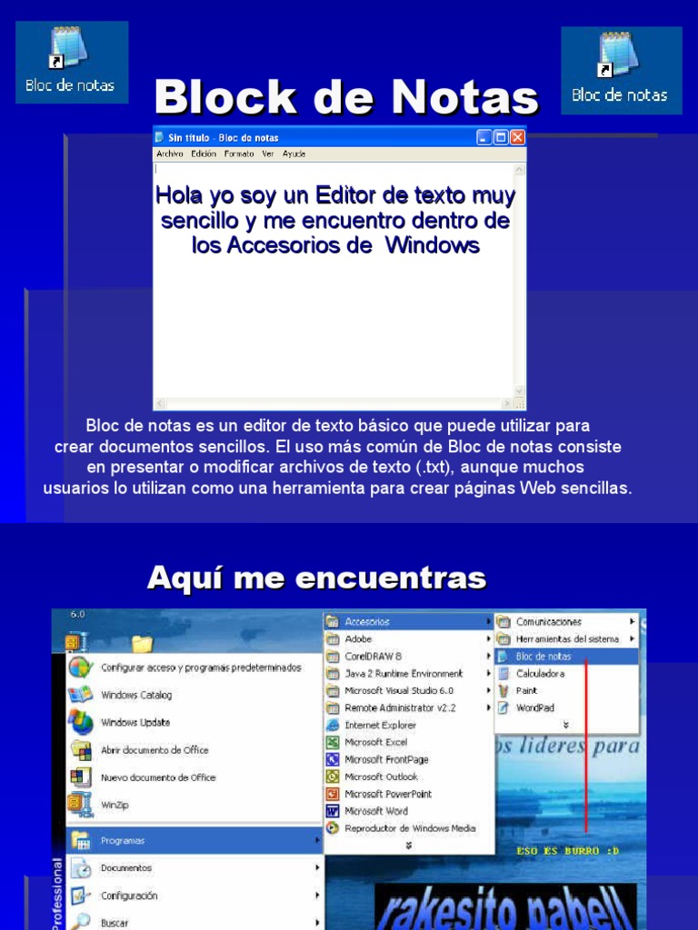 Diapositiva Block de Notas y Word Pad | PDF | Ventana (informática ...
