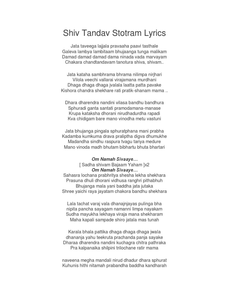 Shiv Tandav Stotram Lyrics PDF | PDF | Hindu Literature