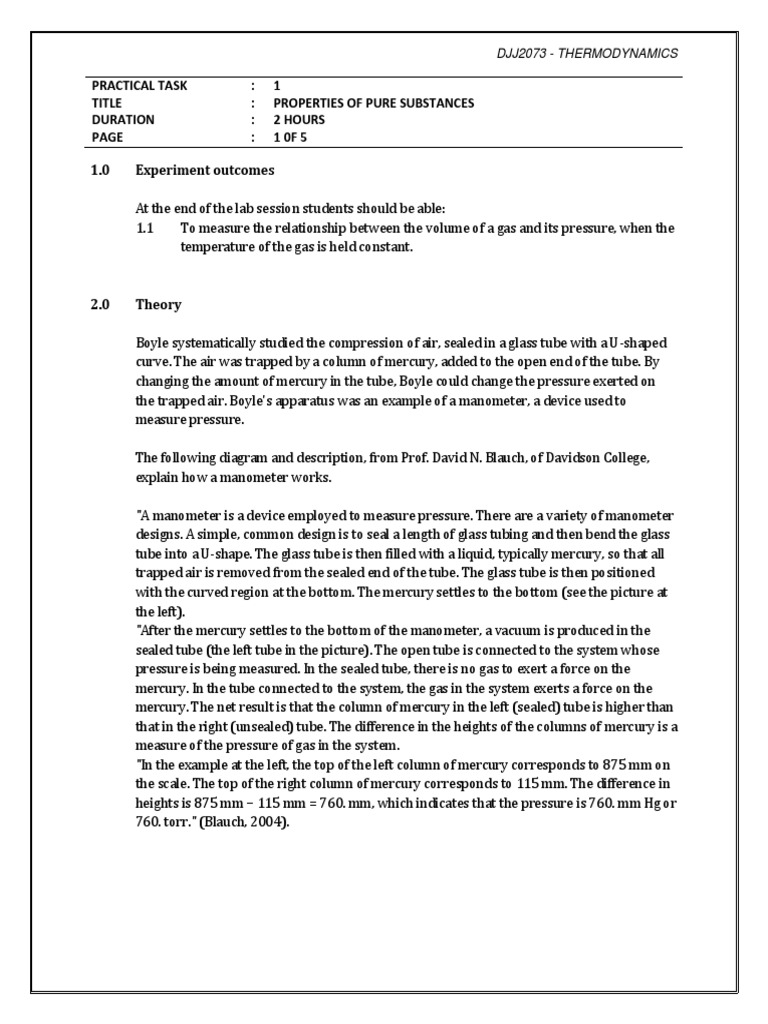 Practical Task 1 Thermodynamics | PDF | Pressure | Gases
