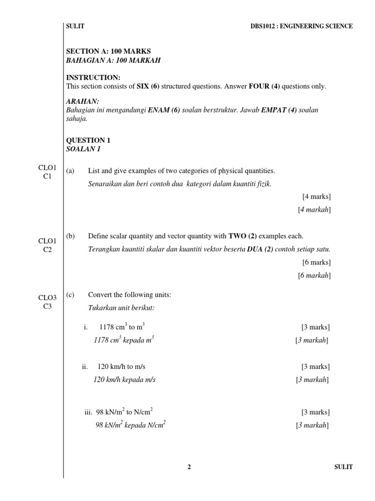 Set 1 (Final Exam Engineering Science) | PDF