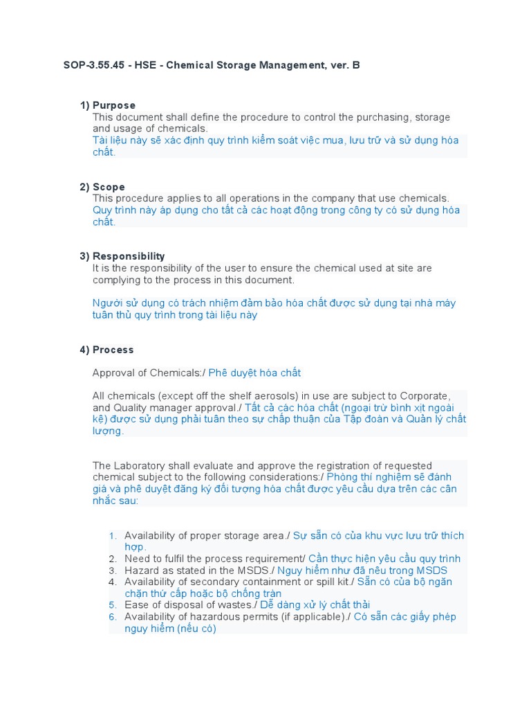 SOP - Chemical Store Management | PDF
