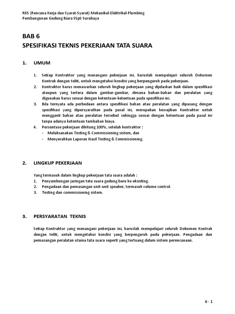 Spesifikasi Teknis Tata Suara Biara SSpS | PDF | Griya & Taman | Teknologi & Rekayasa