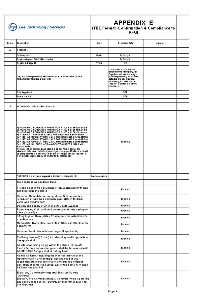 Appendix E - TBE Format For Magnetic Coupled Centrifugal Pumps (I) | PDF | Pump | Bearing ...