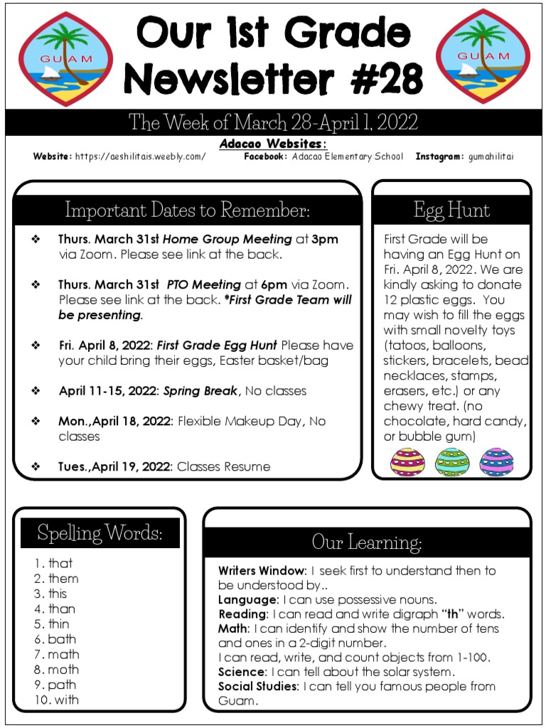 First Grade Newsletter 28 1 | PDF | Linguistics