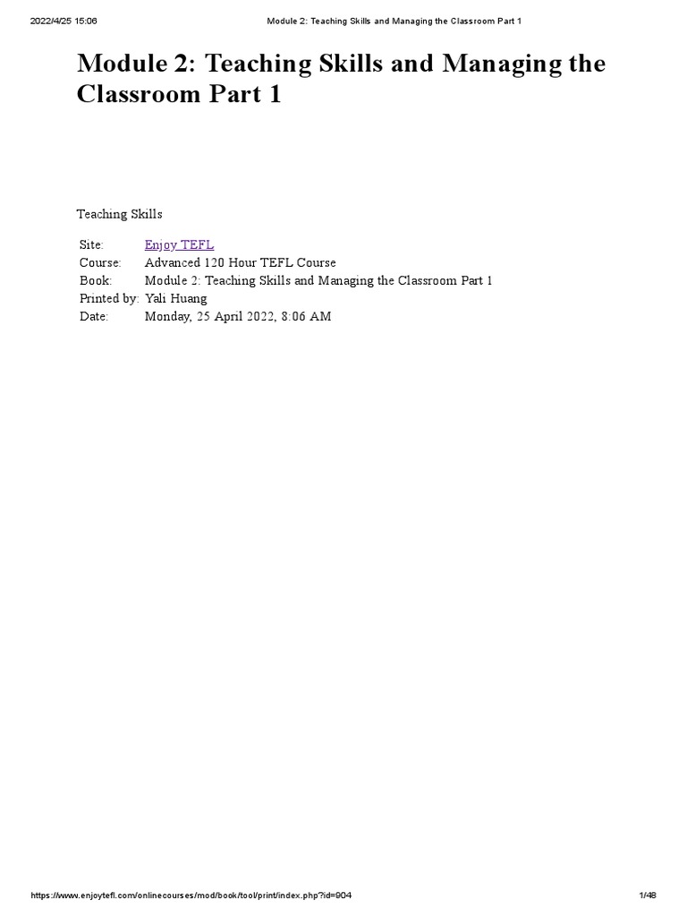 Module 2 - Teaching Skills and Managing The Classroom Part 1 | PDF ...