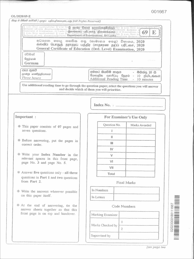 2020 OL German Past Paper | PDF