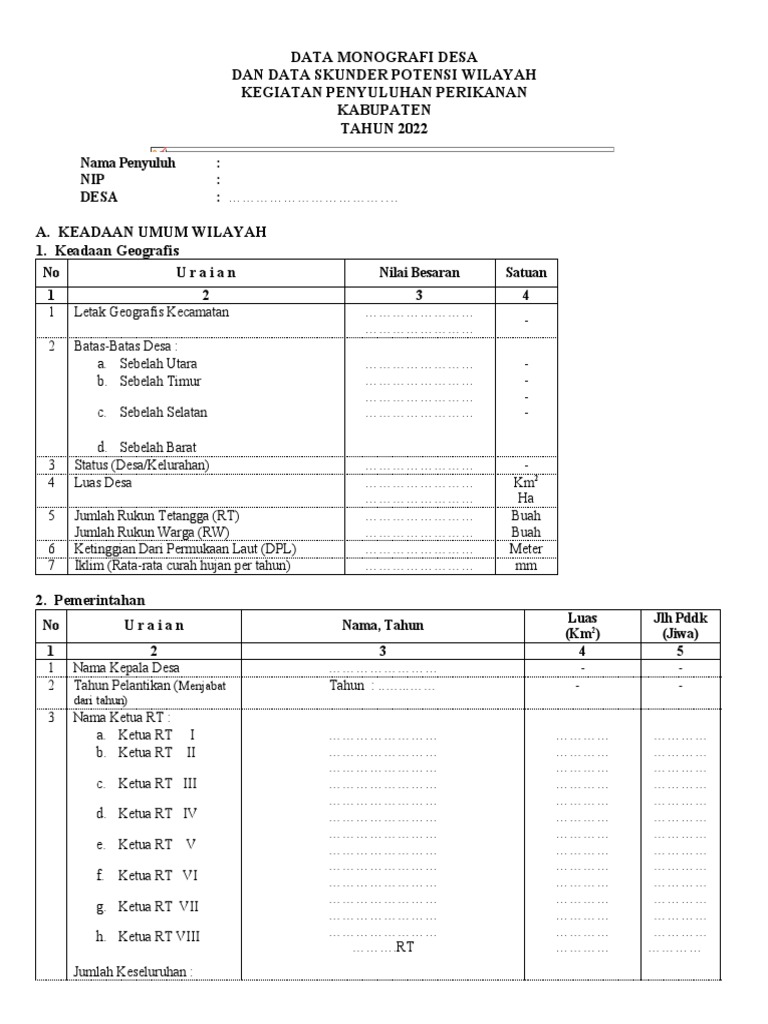 Format Monografi Desa | PDF