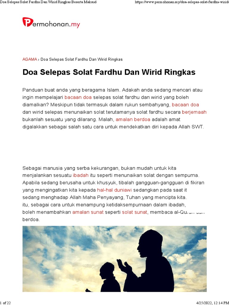 Doa Selepas Solat Fardhu Dan Wirid Ringkas Beserta Maksud Foxit - 2 | PDF