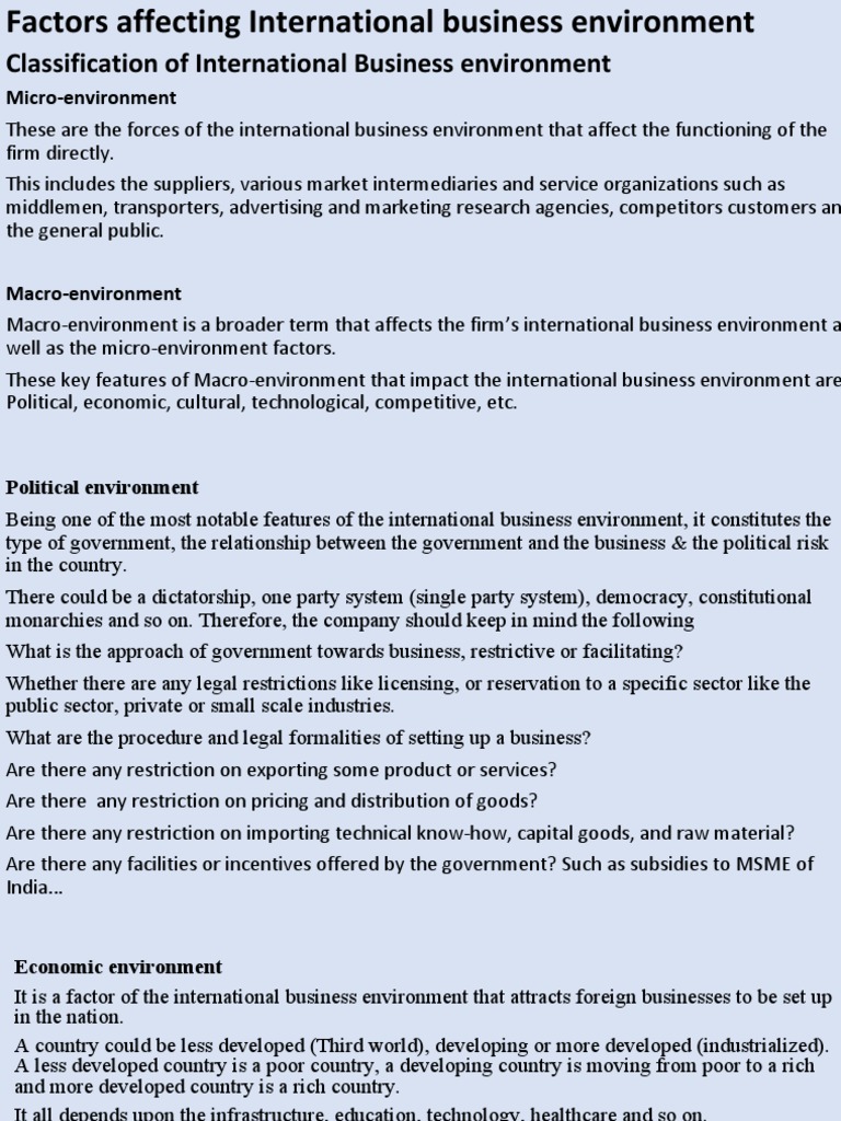Factors Affecting International Business Environment | PDF | Economic ...