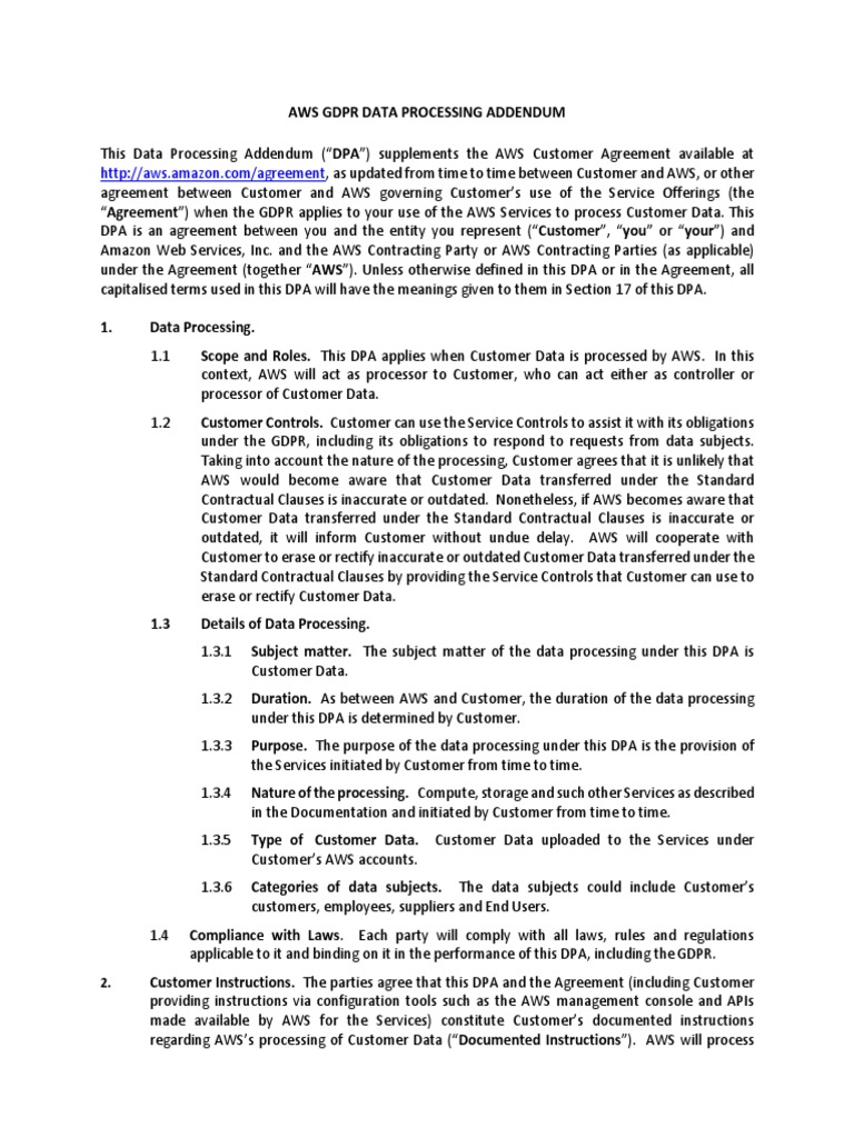 AWS GDPR Data Processing Addendum | PDF | Information Security | Audit