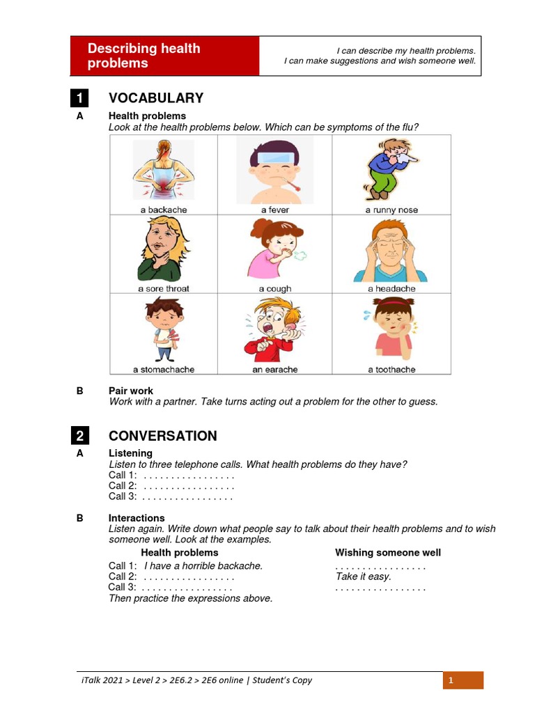 Vocabulary: Describing Health Problems | PDF | Cognition