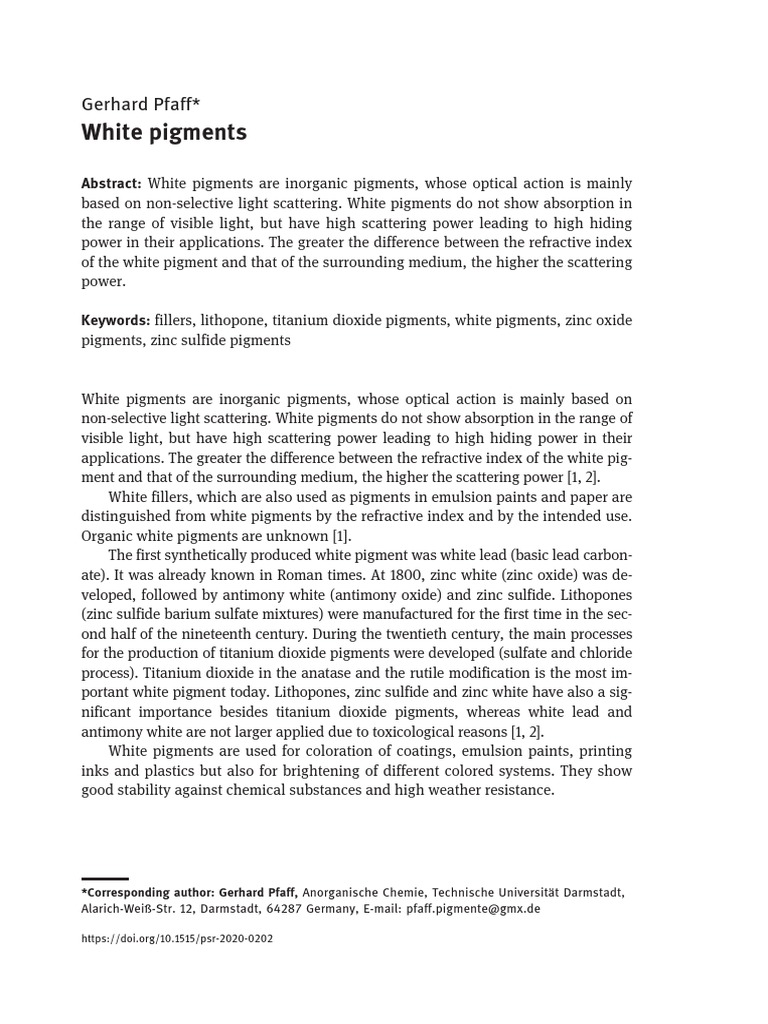 White Pigments: Gerhard Pfaff | PDF | Titanium Dioxide | Pigment