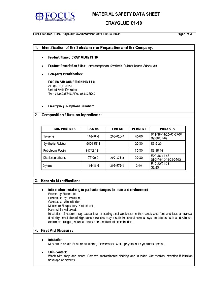 Cray Glue 81-10-MSDS | PDF | Carbon Dioxide | Combustion