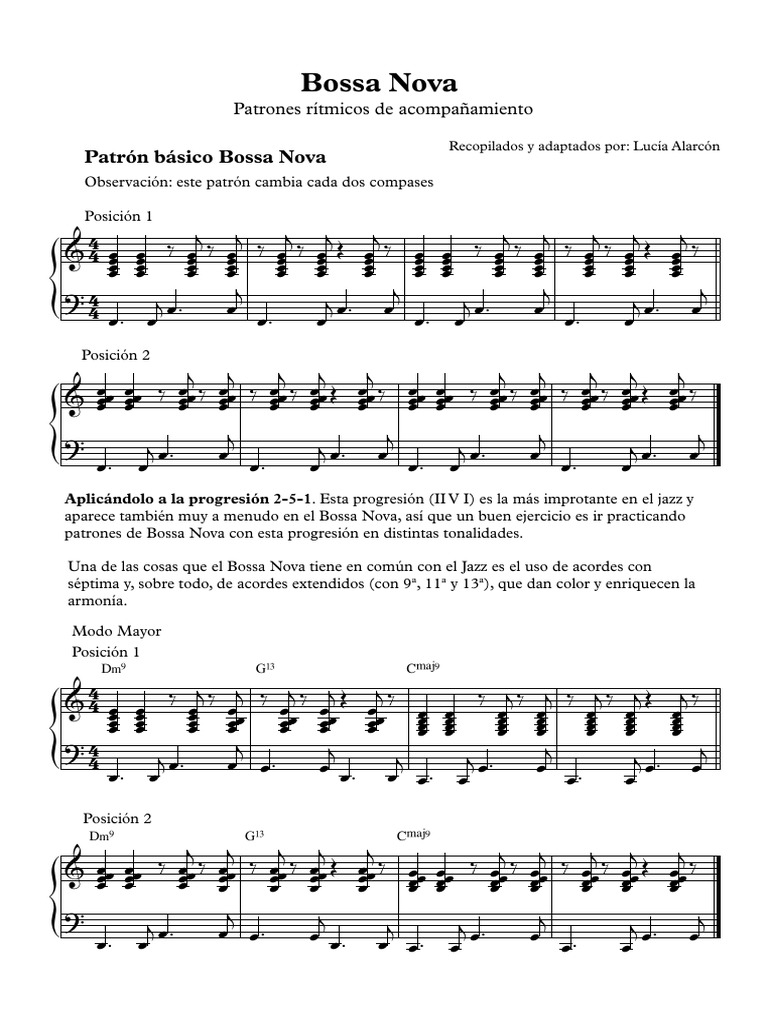 Bossa Nova Patrones Rítmicos de Acompañamiento - Partitura Completa | PDF | Acorde (Música ...