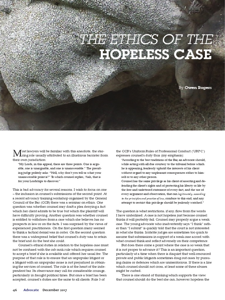 The Ethics of A Hopeless Case Rogers | PDF | Barrister | Lawyer