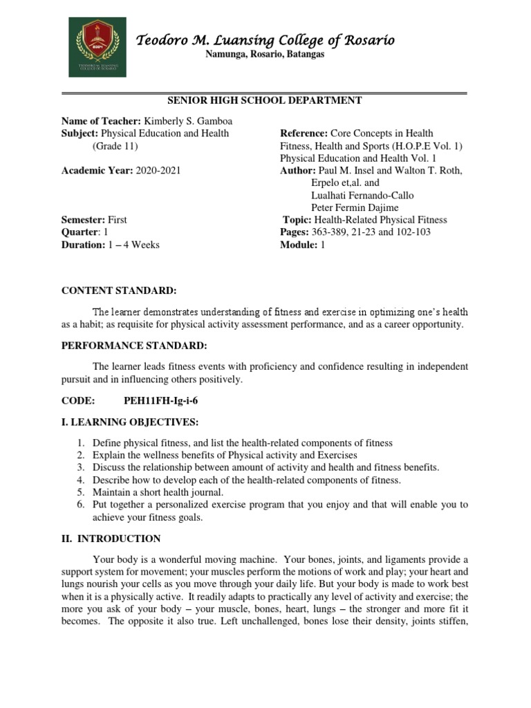 Module-1 Health Related Physical Fitness-1 | PDF | Physical Fitness ...