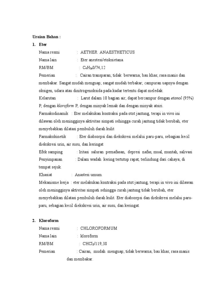 Uraian Bahan: 1. Eter | PDF