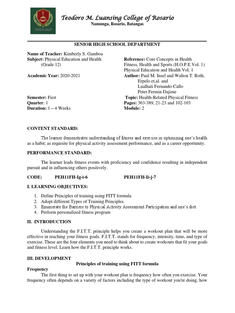 Module-2 Principles of Training Using FITT Formula | PDF | Strength ...