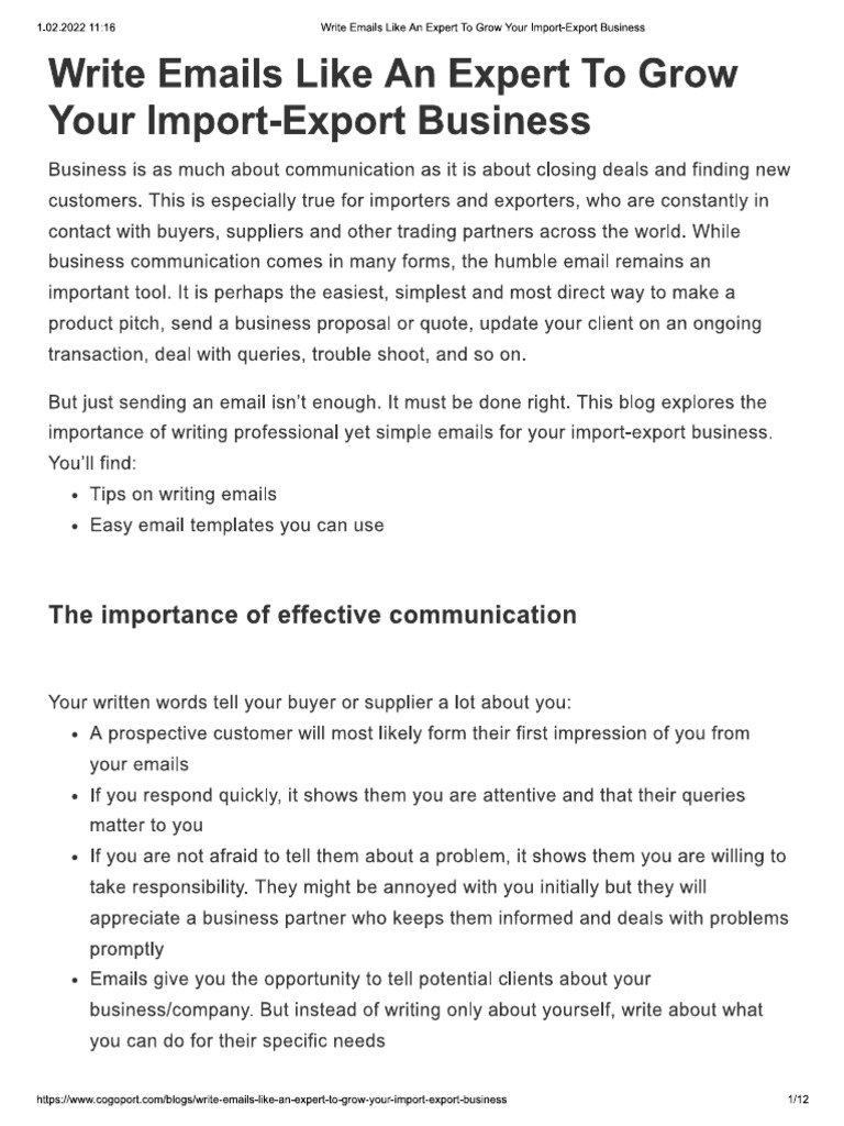 Emails For Export and Import | PDF