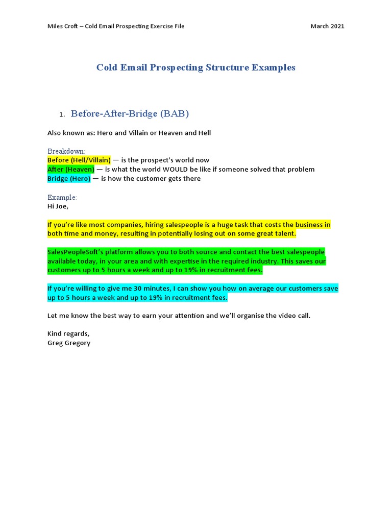 Cold Emailing Prospecting Course Downloadable - Structure Examples ...
