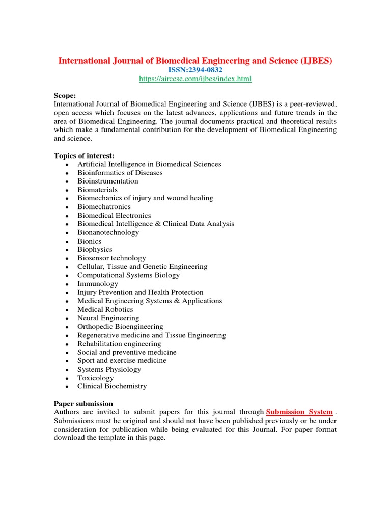International Journal of Biomedical Engineering and Science (IJBES) | PDF