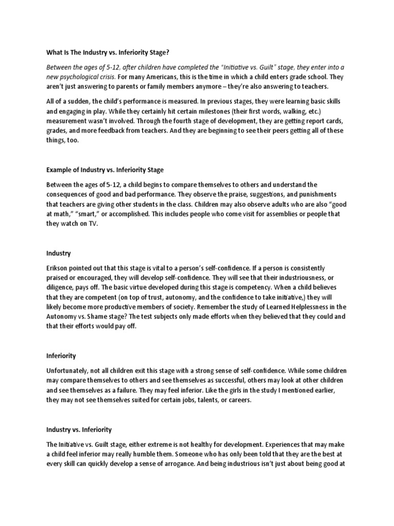 Industry Vs Inferiority Erikson