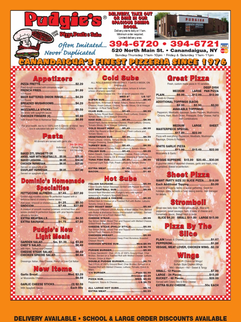 Pudgies Menu | PDF | Pizza | Sausage