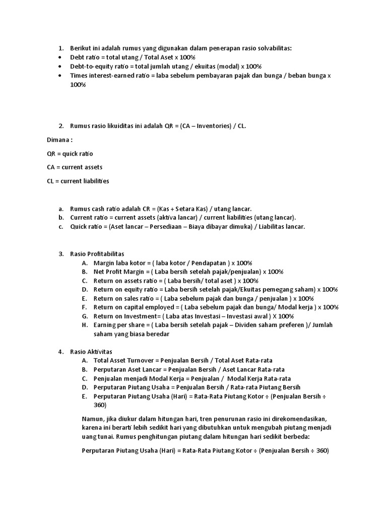 Rumus Rumus Rasio | PDF | Pengelolaan Keuangan & Uang