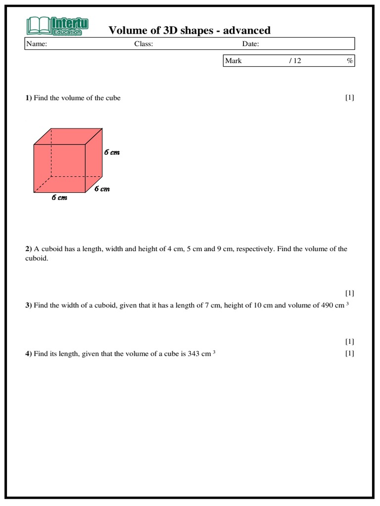 Volume of 3D Shapes - Advanced | PDF | Volume | Sphere