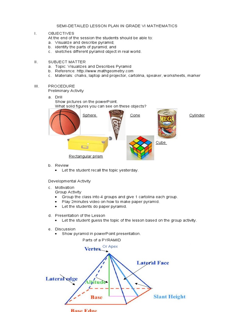 Lesson Plan-PYRAMID | PDF | Geometric Objects | Classical Geometry
