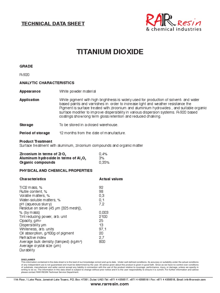 Titanium Dioxide - (TDS) | PDF | Titanium Dioxide | Materials