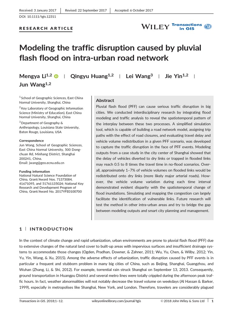 Modeling The Traffic Disruption Caused by Pluvial Flash Flood On Intra ...