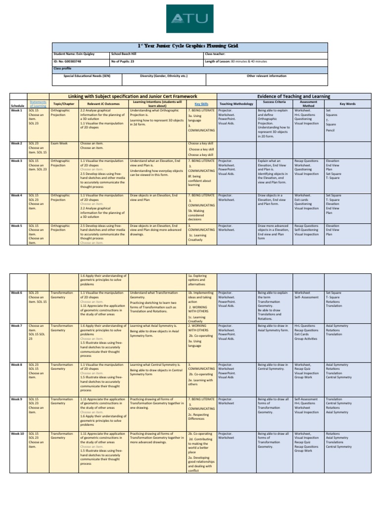Planning Grid Junior Cert Graphics 1st Year | PDF | Design | Geometry