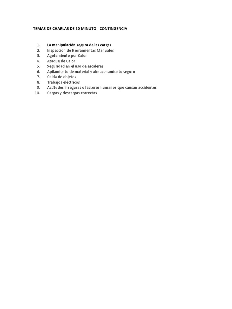 Temas de Charlas de 10 Minuto | PDF