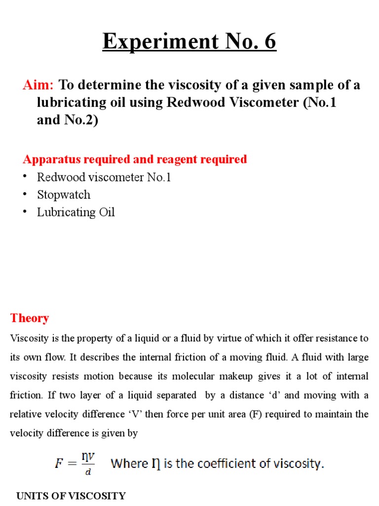 Experiment No. 6 Viscosity of Lubricating Oil | PDF | Viscosity | Liquids