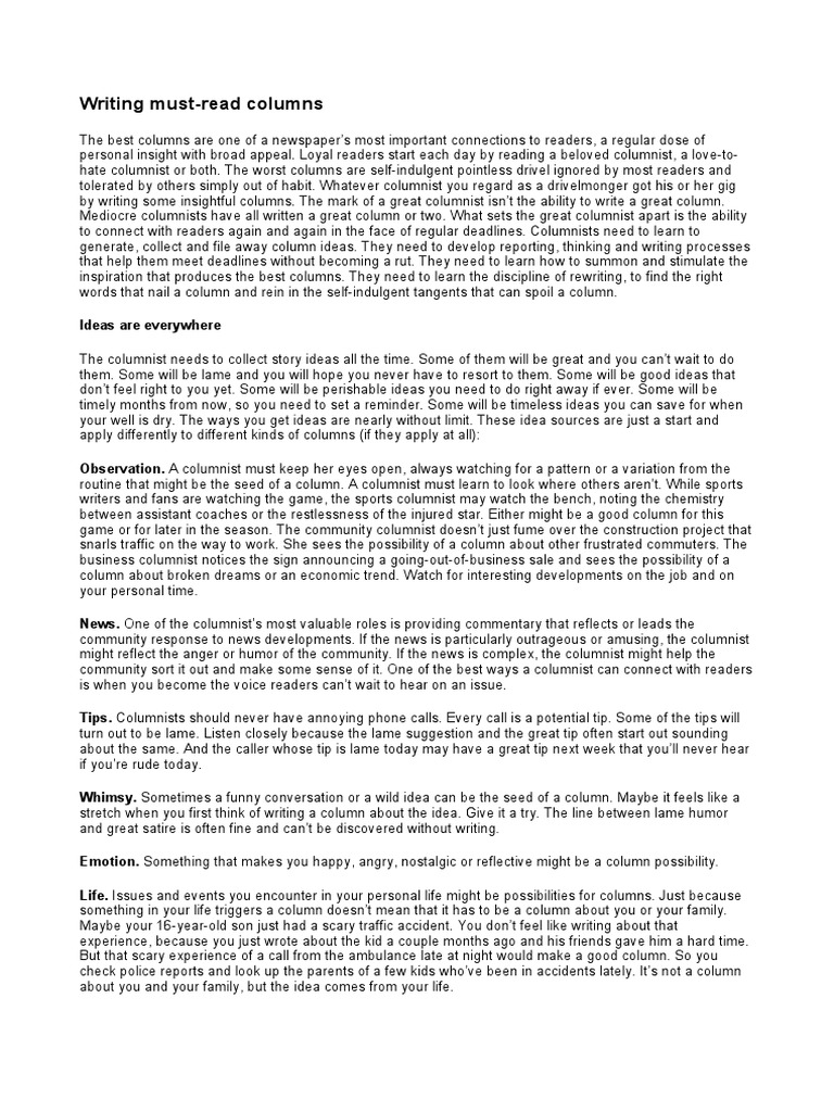 Writing Columns | PDF | Argument | Storytelling