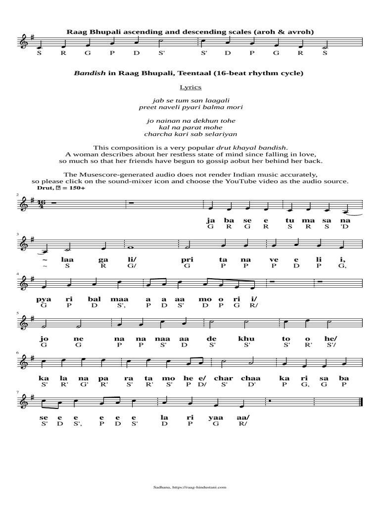 Raag Bhupali Jab Se Tum San | PDF | Performing Arts | Classical And Art ...