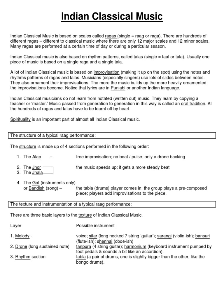 Indian Classical Fact Sheet | PDF
