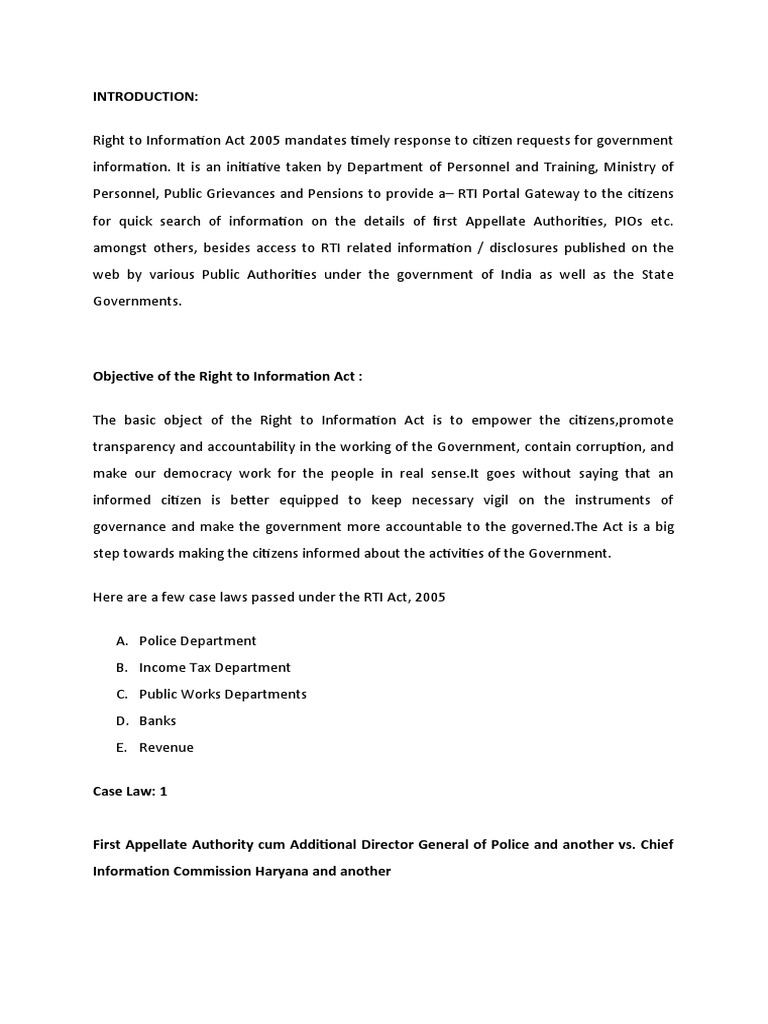 Rti Project | PDF | Discovery (Law) | Justice