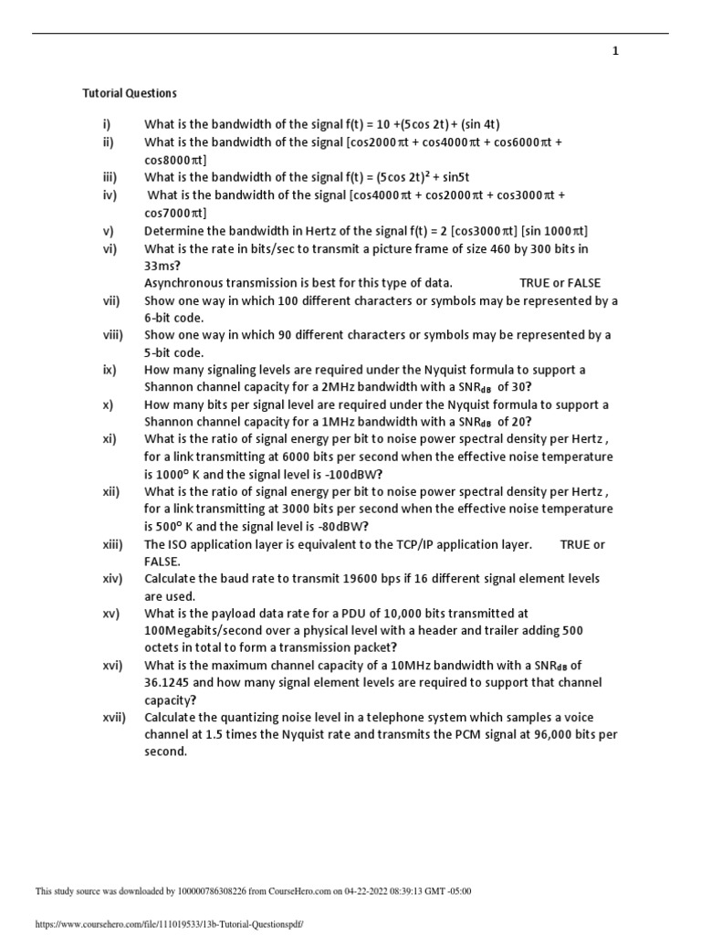 13b Tutorial Questions PDF | PDF | Computers