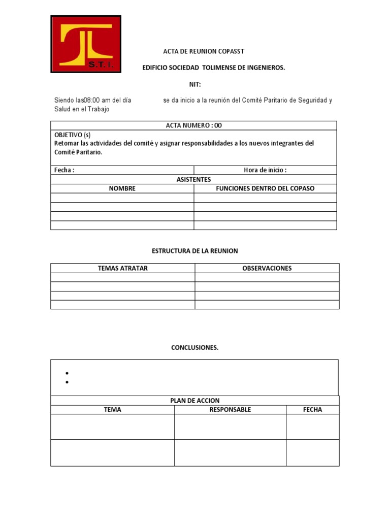 Modelo Acta de Reunion Copasst | PDF
