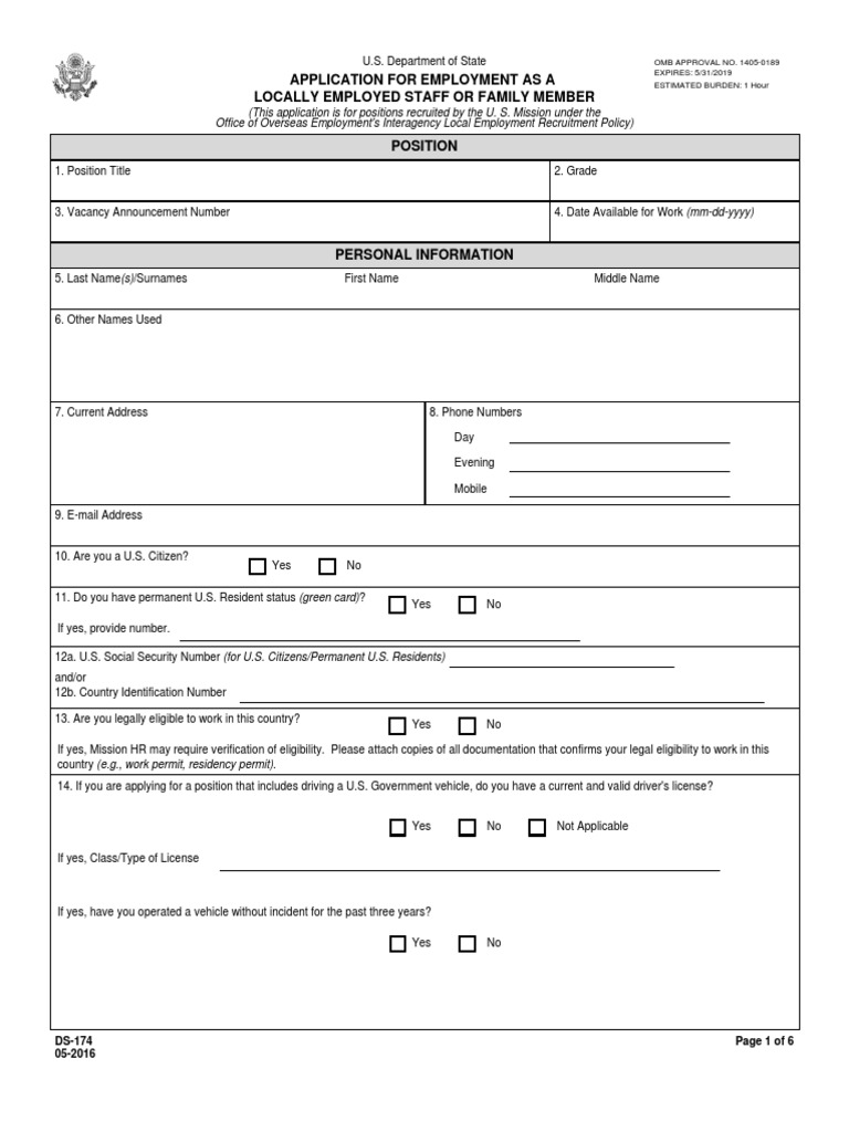 Application For Employment As A Locally Employed Staff or Family Member ...