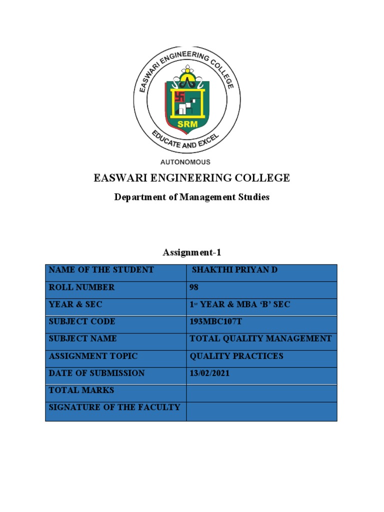 Easwari Engineering College: Department of Management Studies | PDF ...